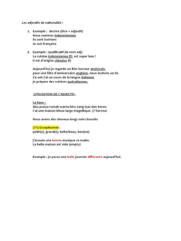 Les Adjectifs de Nationalité | PDF | Arts du langage et discipline