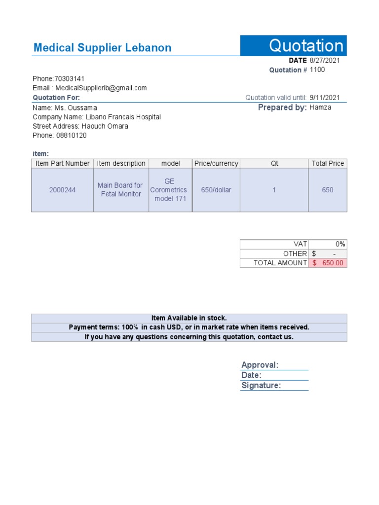Quotation: Medical Supplier Lebanon | PDF