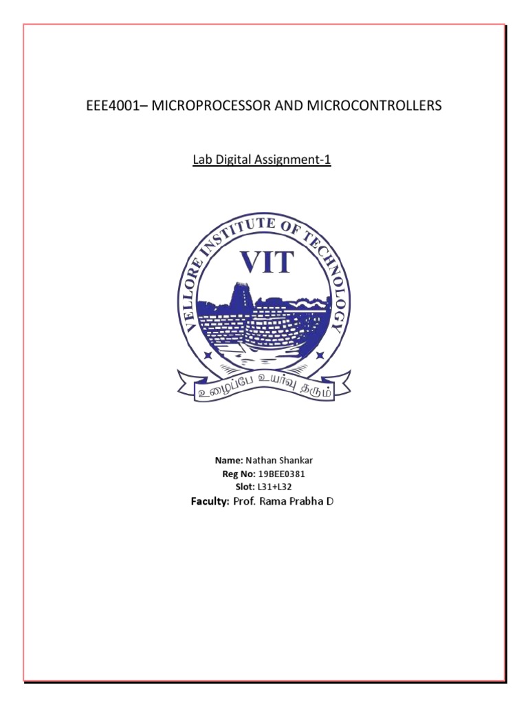 Eee4001 - Microprocessor and Microcontrollers: Lab Digital Assignment-1 ...