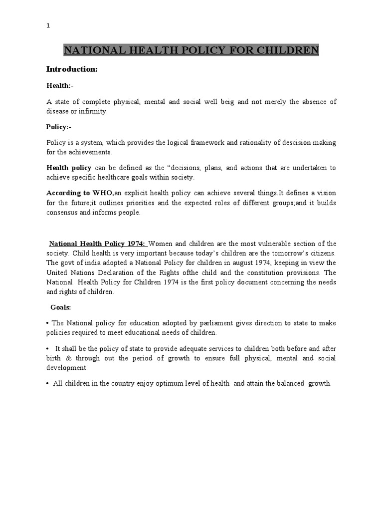 National Health Policy For Children | PDF | Child Sexual Abuse ...