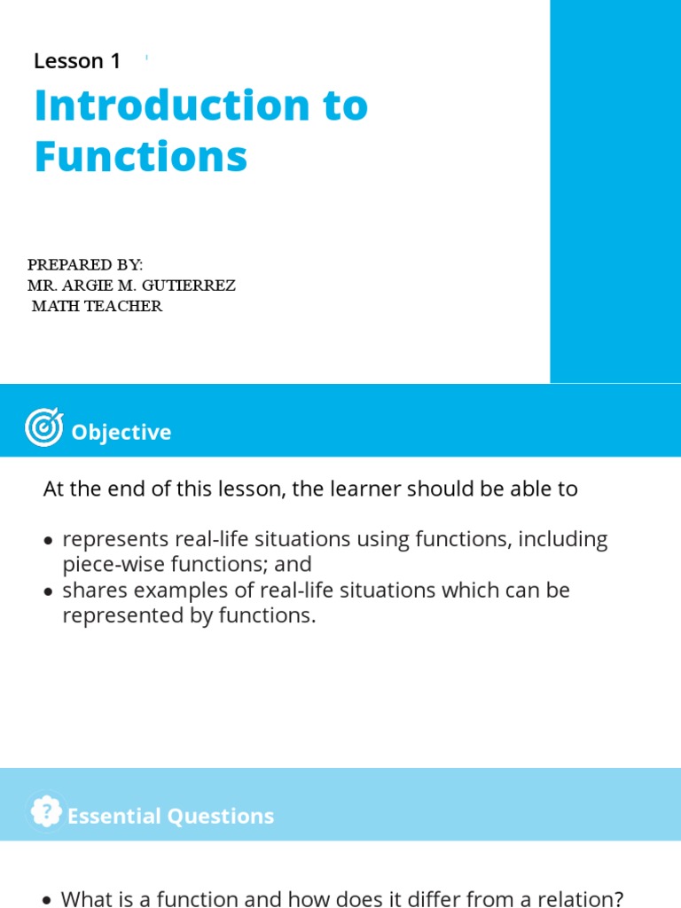 Lesson 1 Introduction To Functions | PDF | Function (Mathematics) | Cognition