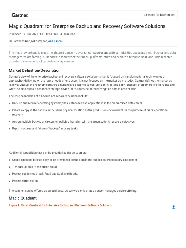 Gartner - Magic Quadrant For Enterprise Backup and Recovery Software ...