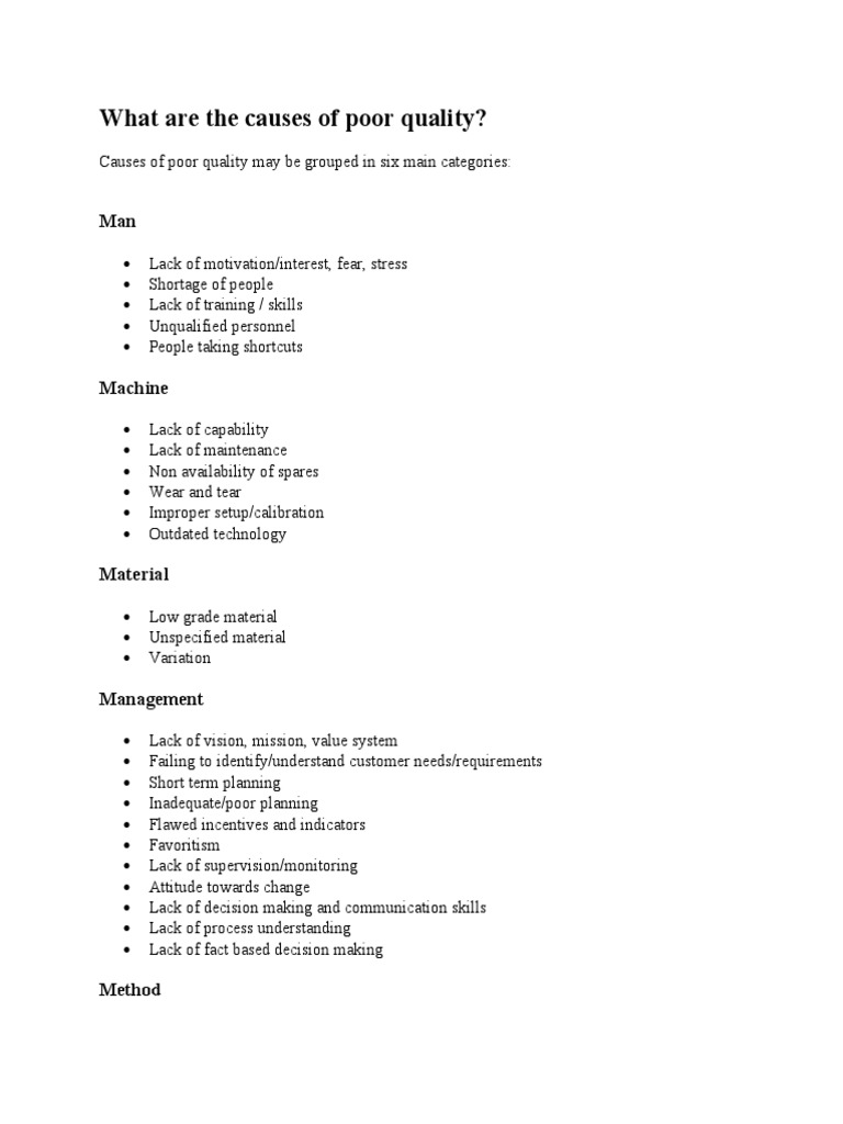 What Are The Causes of Poor Quality | PDF
