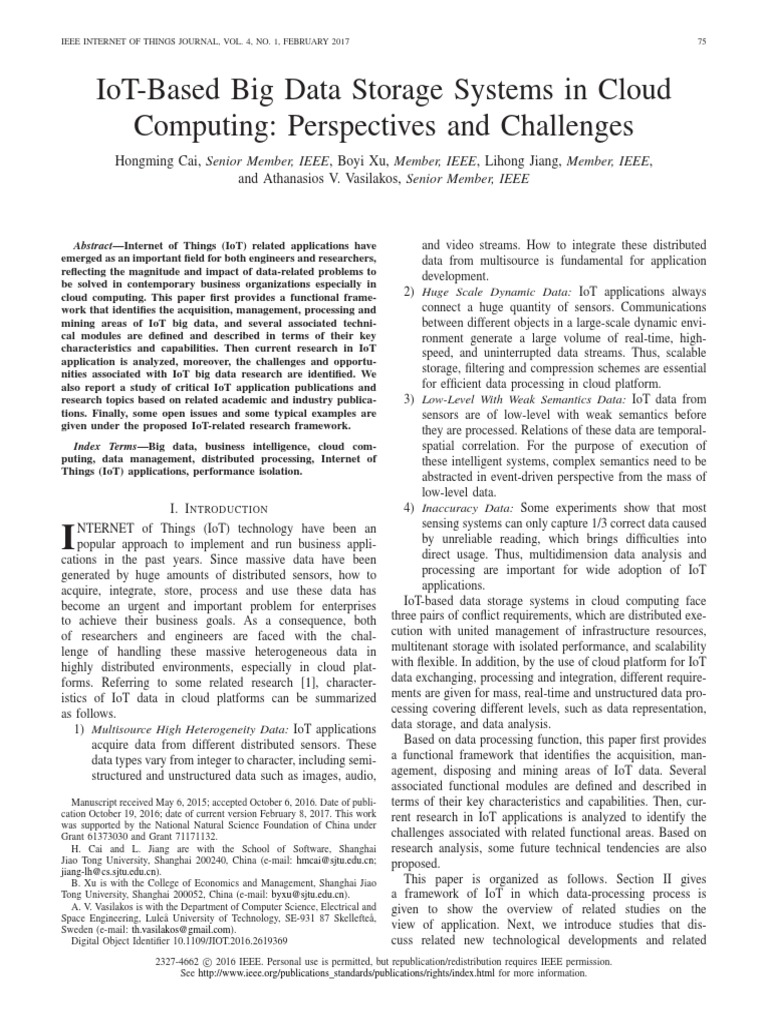 Iot-Based Big Data Storage Systems in Cloud Computing: Perspectives and Challenges | PDF ...