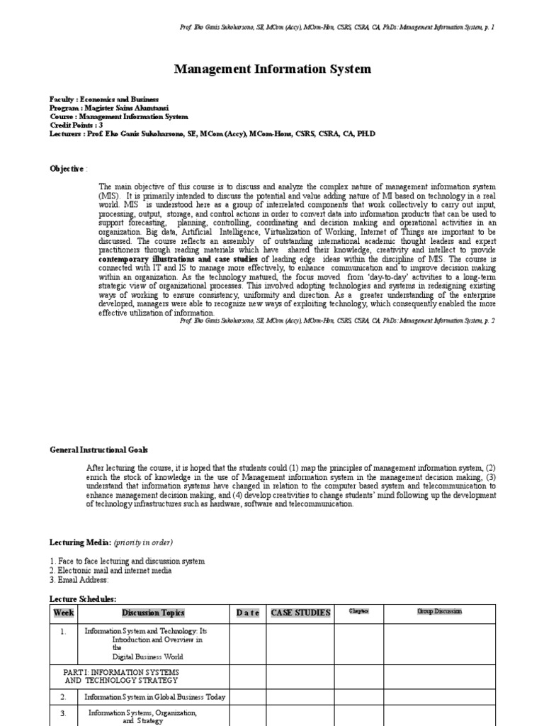 Prof. Eko Ganis Sukoharsono's Management Information Systems Course ...