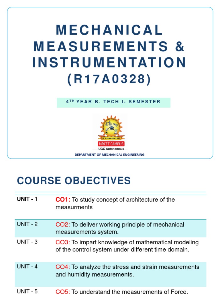 Mechanical Measurements and Instrumentation Digital Material | PDF ...