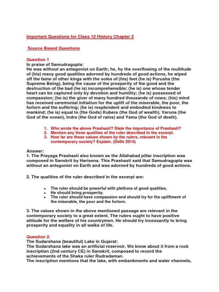 Important Questions For Class 12 History Chapter 2 Source Based ...