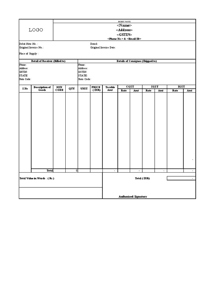 GST Debit Note & Credit Note Format | PDF | Government Of India ...