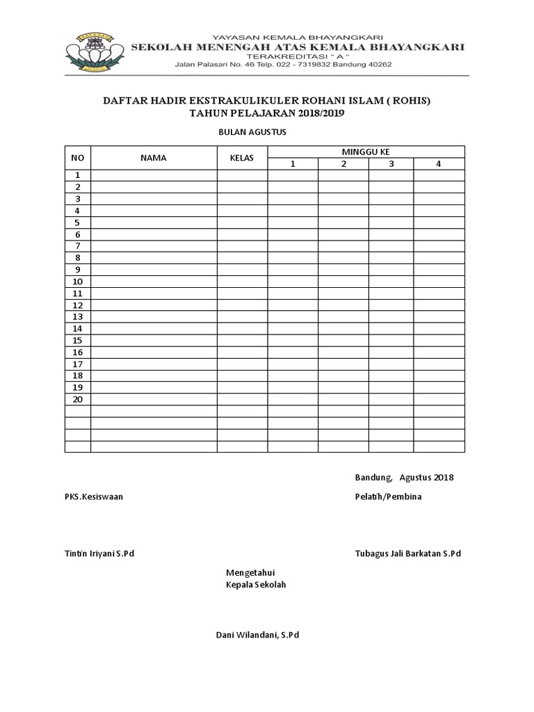 Absensi Vocal 2019-2020 | PDF