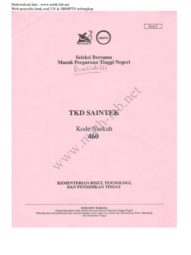 TKD SAINTEK 2018 Kode 460 (Www.m4th-Lab - Net) | PDF