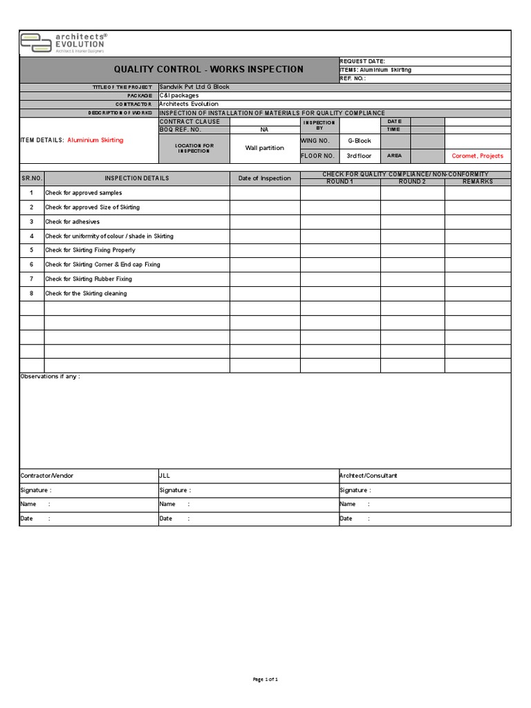 Quality Control - Works Inspection: Aluminium Skirting | PDF