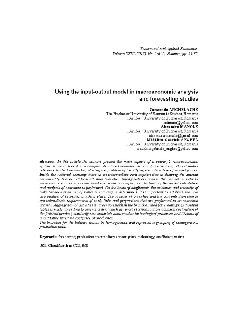 Using The Input Output Model In Macroeconomic Analysis And Forecasting 0037