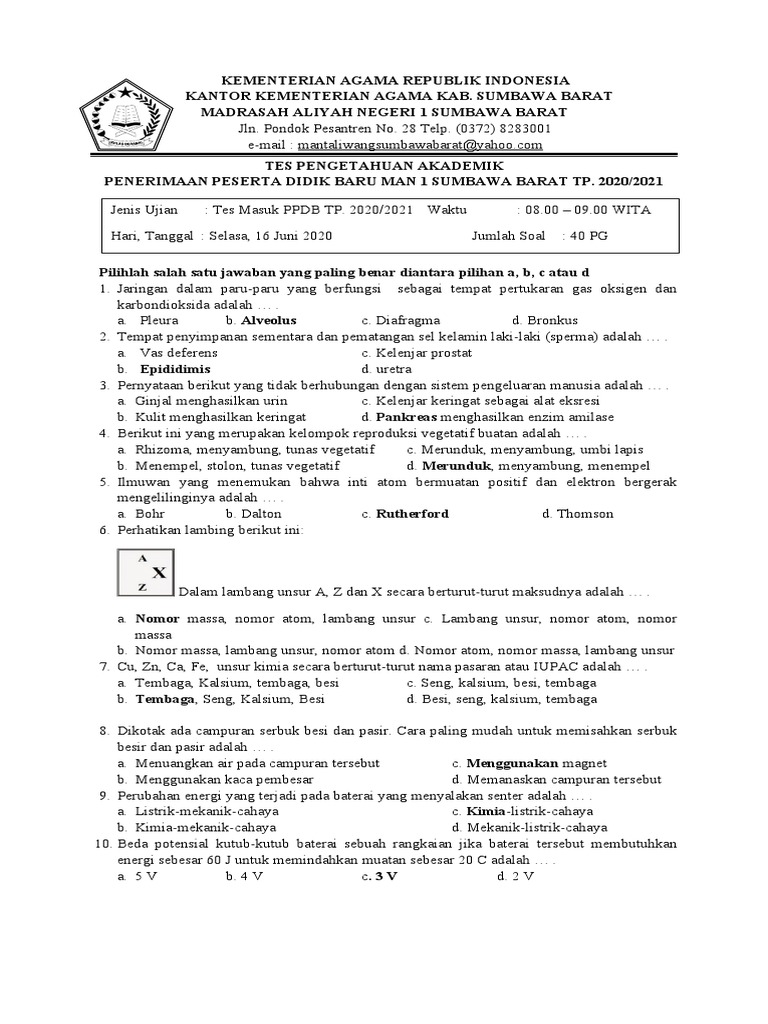 Soal Tes Ppdb 2020 Pdf