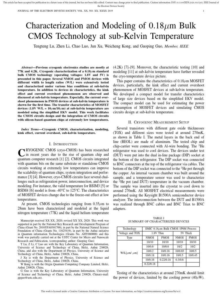 Characterization and Modeling of 0.18 M Bulk CMOS Technology at Sub ...