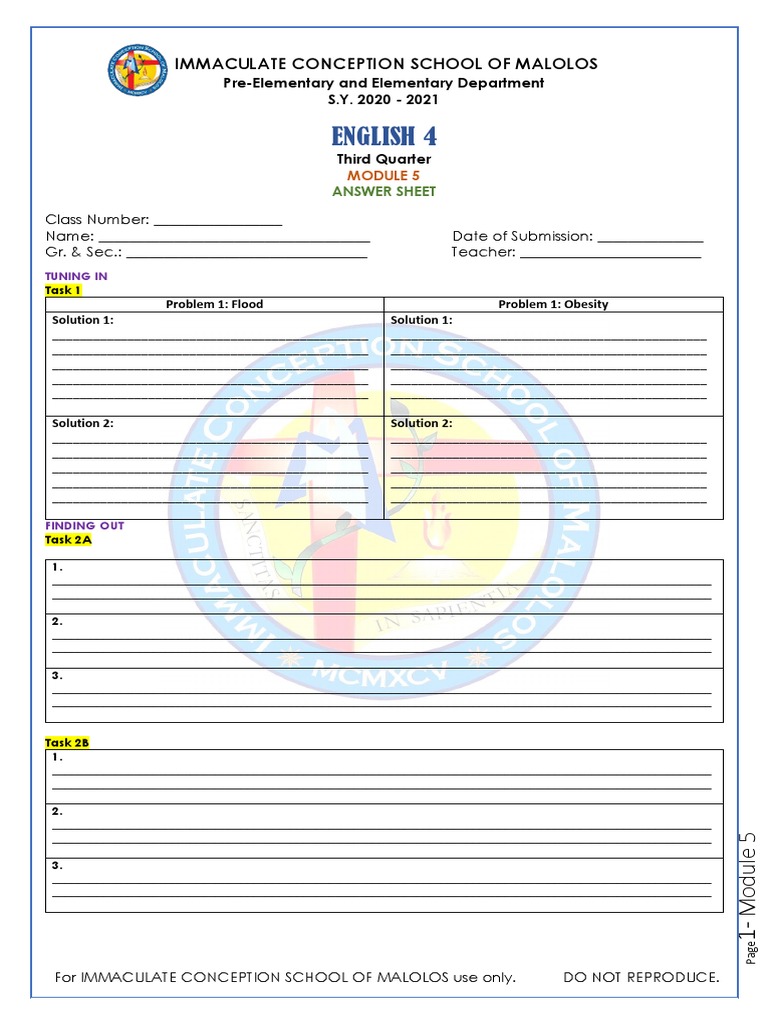Answer Sheet-Module 5 Eng4 | PDF