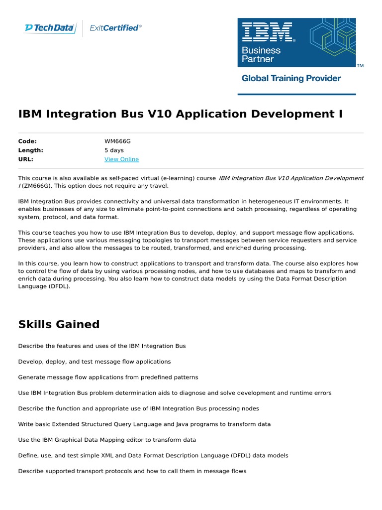 Ibm Integration Bus V10 Application Development I View Online Pdf Databases Data