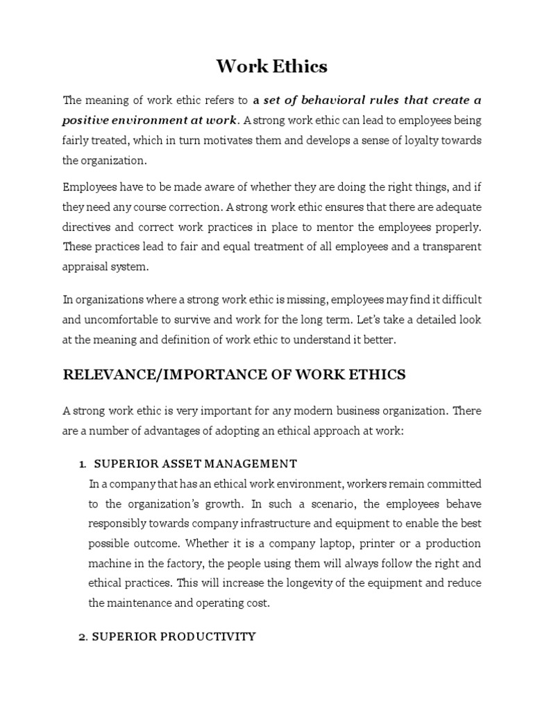 Work Ethics | PDF | Employment | Integrity