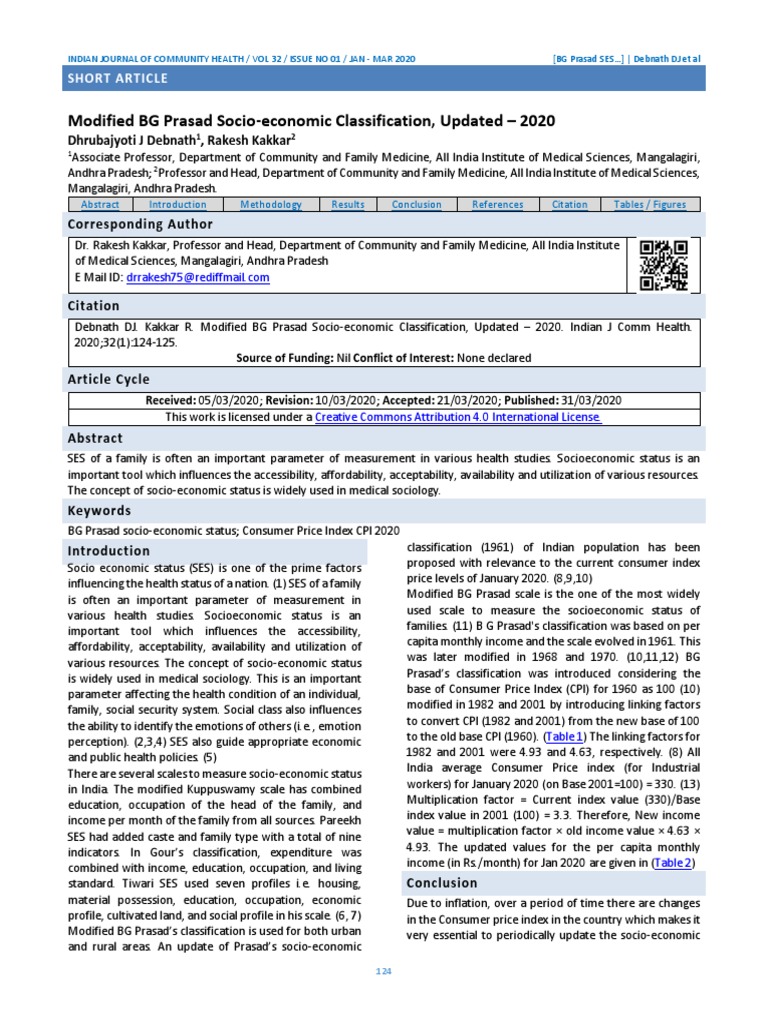 Modified BG Prasad Socio-Economic Classification, Updated - 2020 | PDF ...