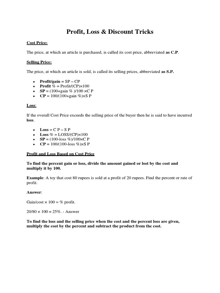 Calculating Profits, Losses, and Discounts: A Comprehensive Guide to ...