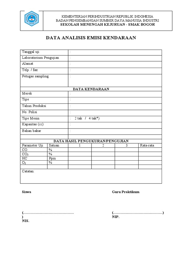 Form Sampling Emisi Kendaraan | PDF