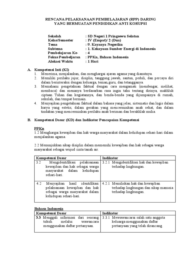 RPP Kls 4 PAK | PDF