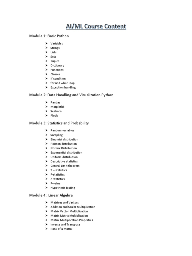AI ML Course Content | PDF | Regression Analysis | Matrix (Mathematics)