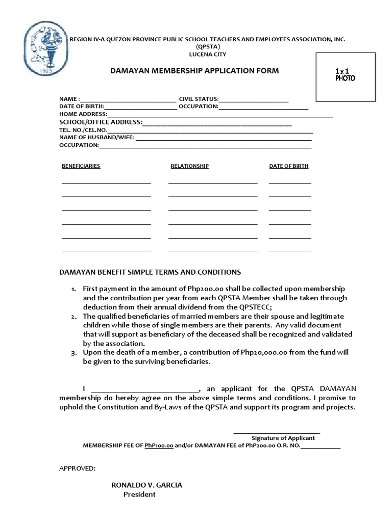 Damayan Membership Application Form: SCHOOL/OFFICE ADDRESS | PDF