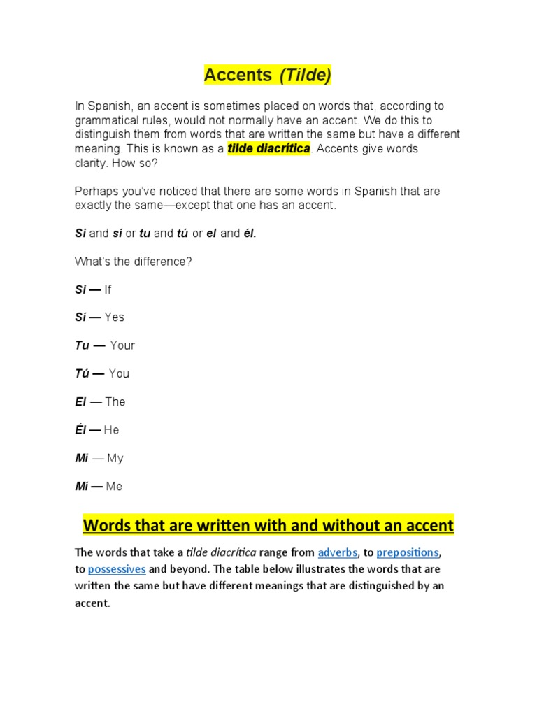 Accents in Spanish | PDF