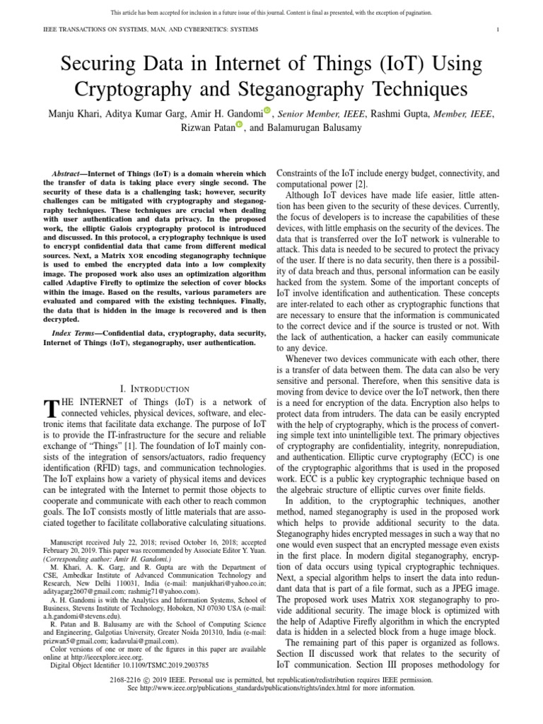 Securing Data in Iot Using Cryptography and Steganography | PDF | Cryptography | Internet Of Things