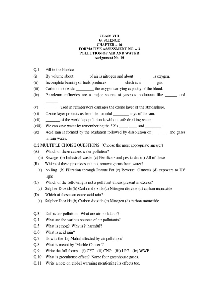 CBSE Class 8 Science Worksheet | PDF | Water | Carbon Monoxide