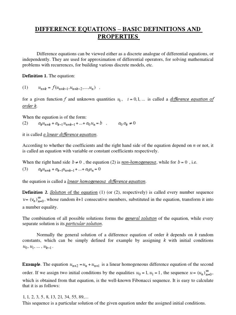 Difference Eqs Introd En Pdf Recurrence Relation Equations