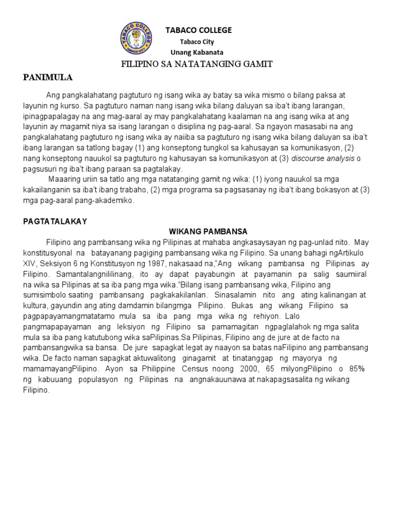 Filipino Sa Natatanging Gamit | PDF