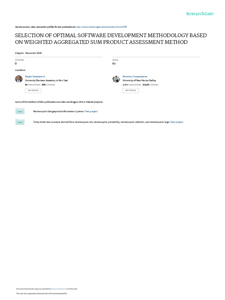 Selection of Optimal Software Development Methodology Based On Weighted Aggregated Sum Product ...