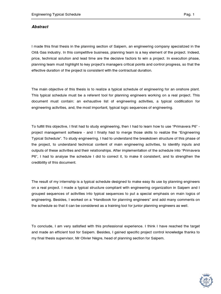 Engineering Typical Schedule Pdf