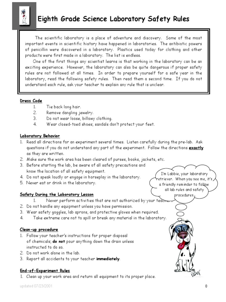 Safety Rules for 8th Grade Science Lab | PDF | Laboratories