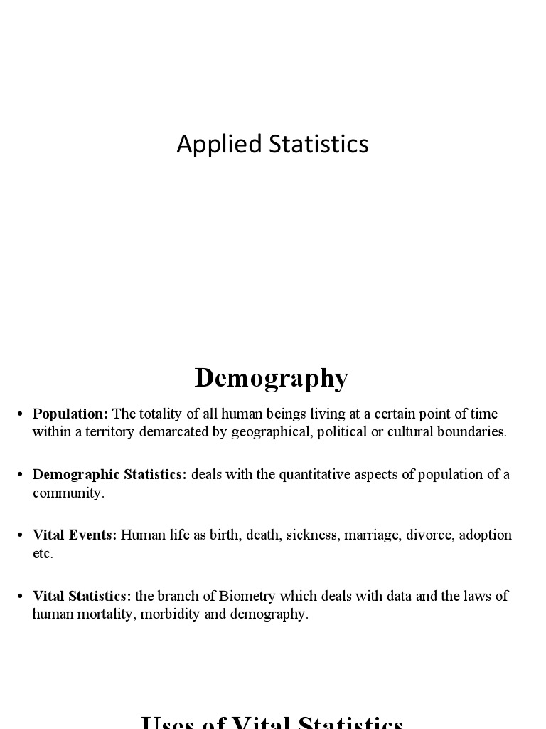Applied Statistics Demography Vital Rates Mortality Life Tables | PDF ...