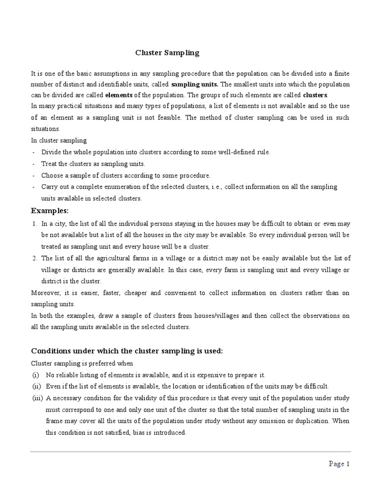 Cluster Sampling | PDF | Sampling (Statistics) | Bias Of An Estimator