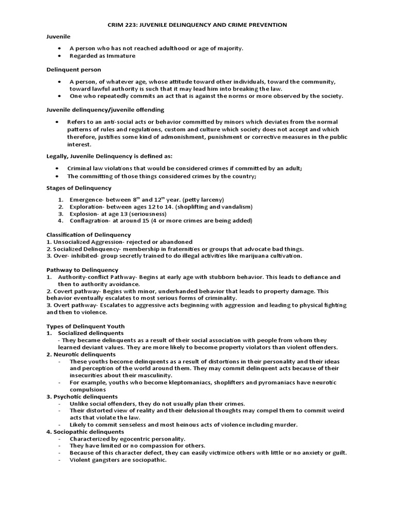 Juvenile Prelim Note | PDF | Juvenile Delinquency | Crime & Violence