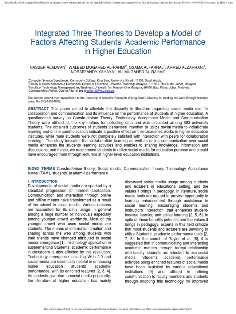 Integrated Three Theories Academic Performance | PDF | Social Media ...