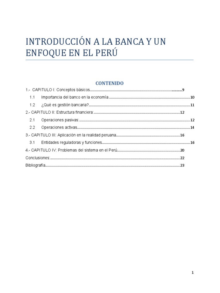Introducción a la banca y un enfoque en el Perú: Conceptos básicos de gestión bancaria y su ...
