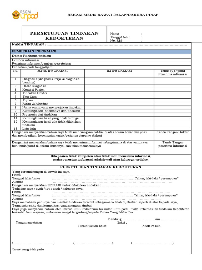 Form Persetujuan Tindakan Dokter (Edit) | PDF | Kesehatan Holistik ...