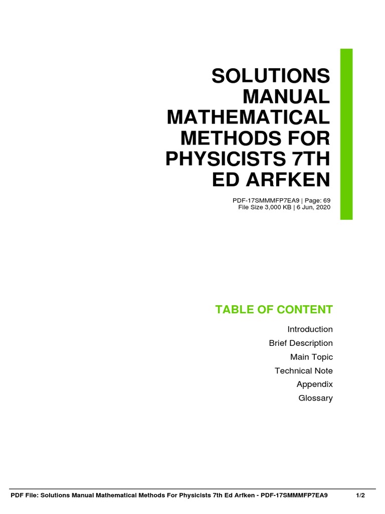 Solutions Manual Mathematical Methods For Physicists 7Th Ed Arfken | PDF