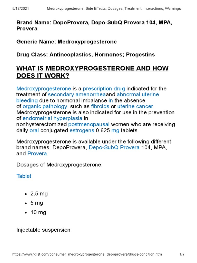 Medroxyprogesterone: Uses & Side Effects | PDF | Diseases And Disorders ...