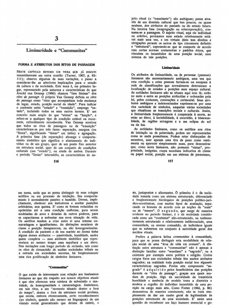 TURNER, Victor - Cap. 3 - Liminaridade e Communitas | PDF