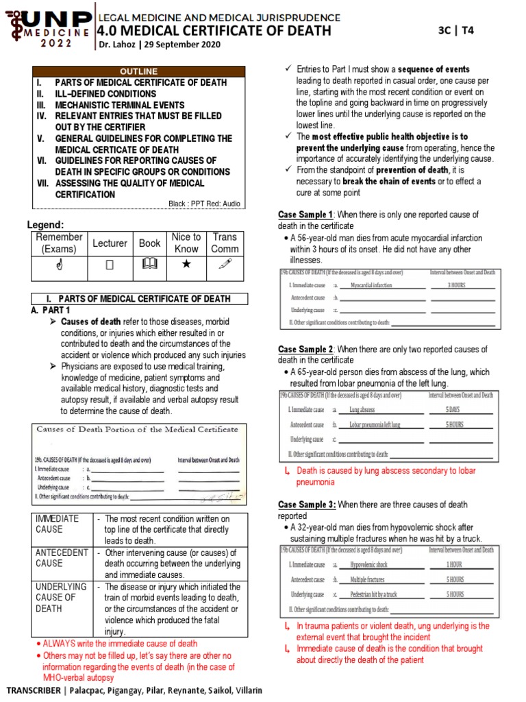 4.0 Medical Certificate of Death: Outline | PDF | Childbirth | Pregnancy