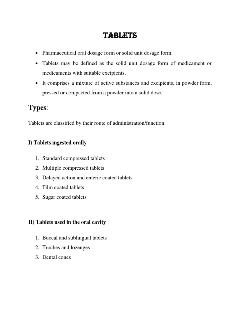 Tablets: Types | PDF | Tablet (Pharmacy) | Physical Sciences