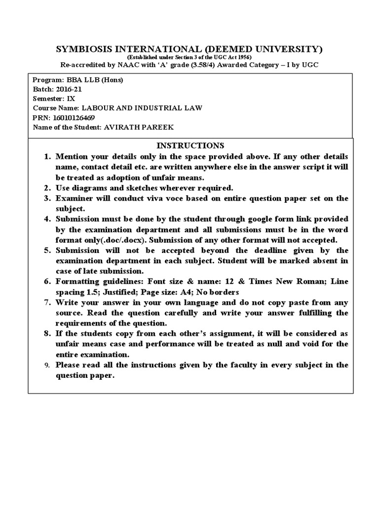 Labour and Industrial Law | PDF | Employment | International Labour Organization