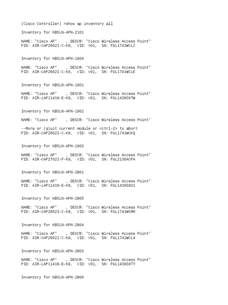 Show AP Inventory All | PDF | Wireless Access Point | Chess Theory