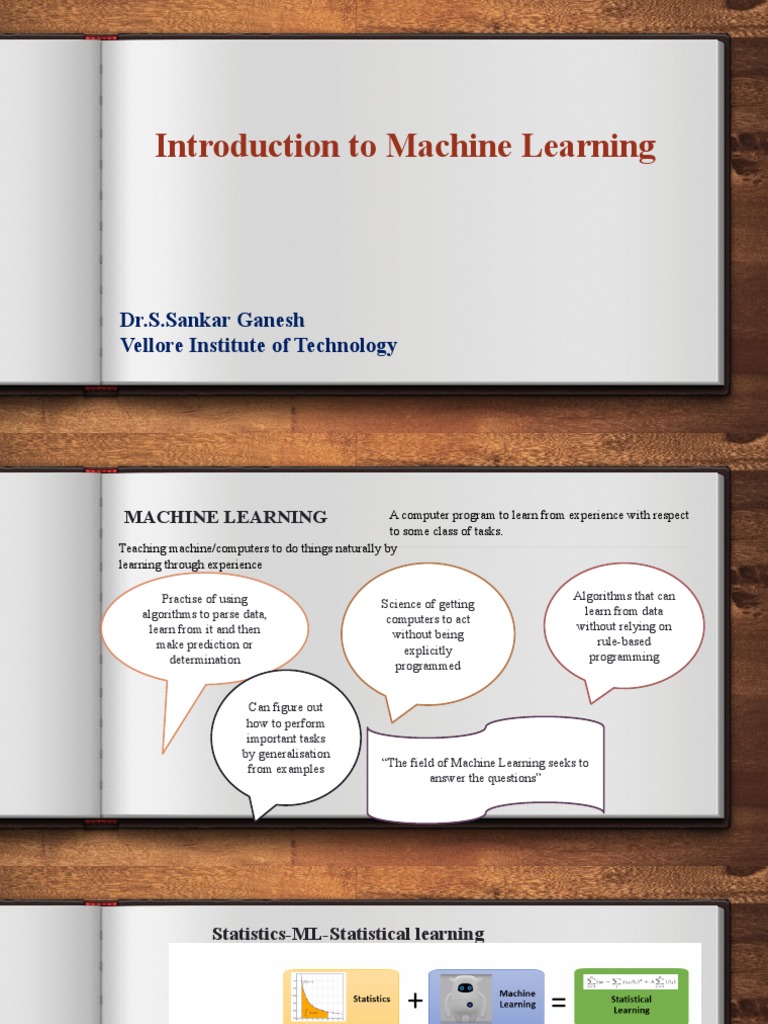 Introduction To Machine Learning: Dr.S.Sankar Ganesh Vellore Institute of Technology | PDF ...
