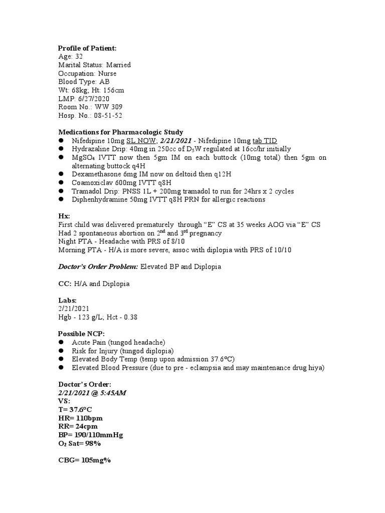 OB Case With Doctors Orders 1 | PDF | Medicine | Health Sciences